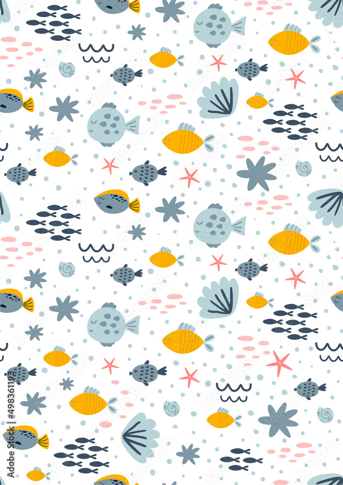 Sea birthday invitation seamless pattern. Kids birthday party ...