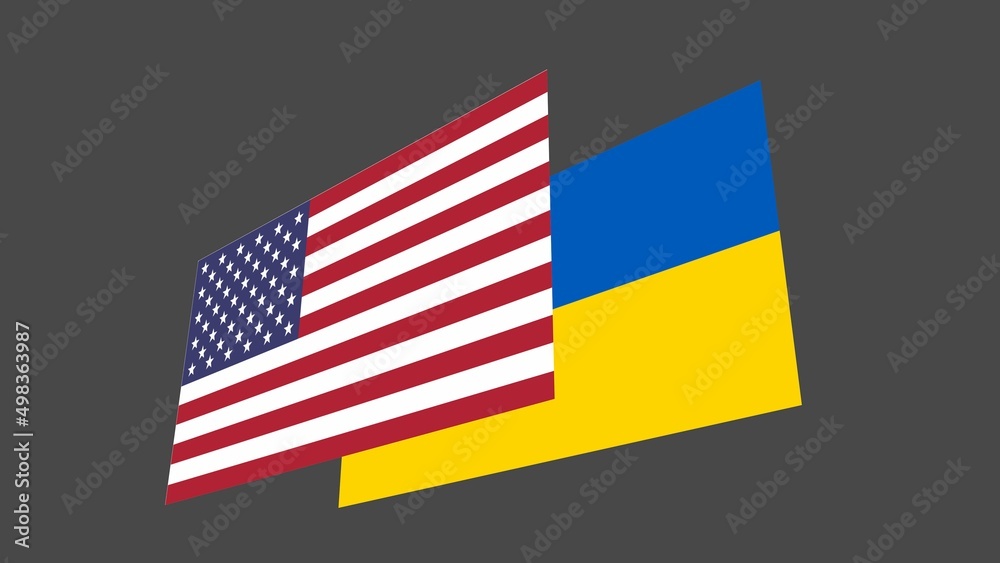 Flags of the USA and Ukraine on a gray background. Friendship of ...