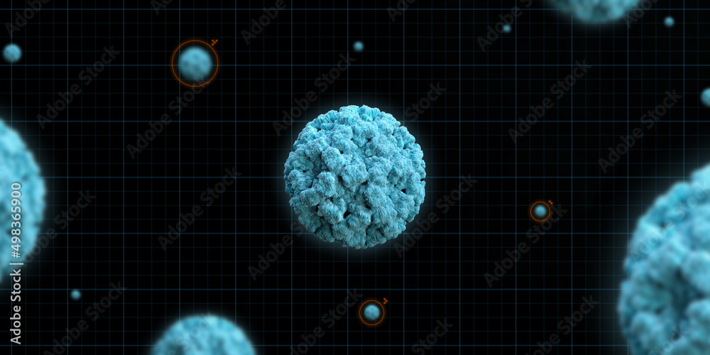 Biomedical analysis scientific screen design with visible virus cells ...