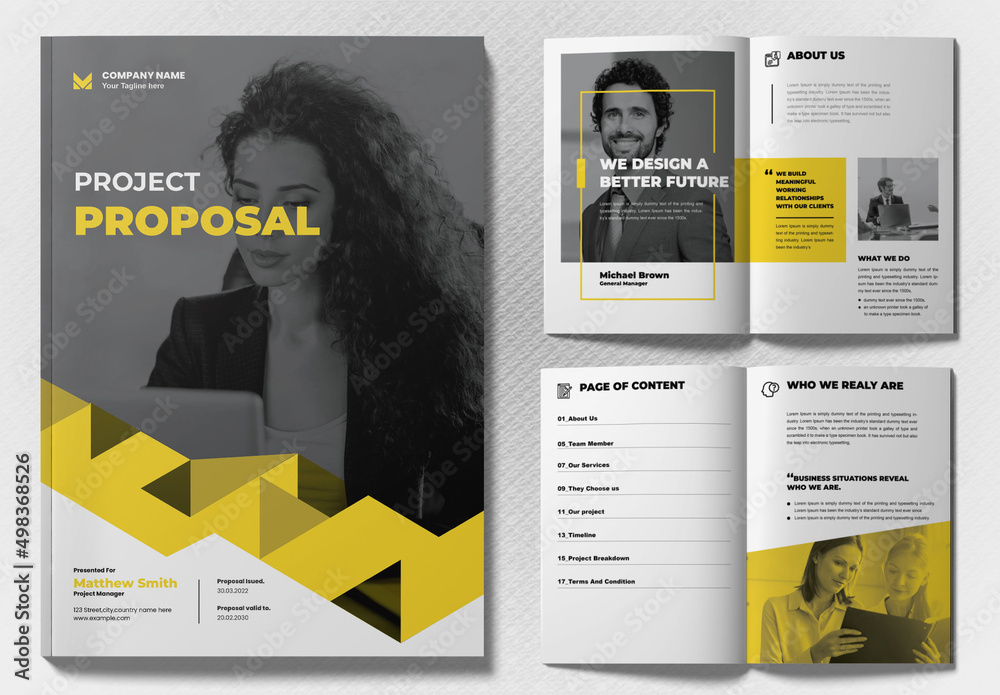 Project Proposal Brochure Layout with Yellow Accents Stock Template ...