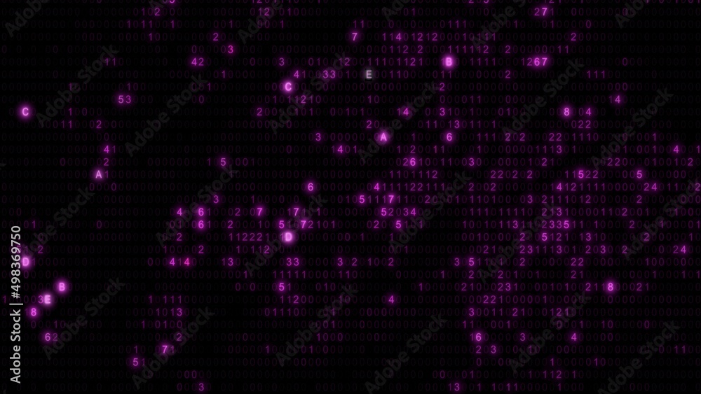 Abstract pink computer hex code full-frame background. Concept binary encryption technology ...