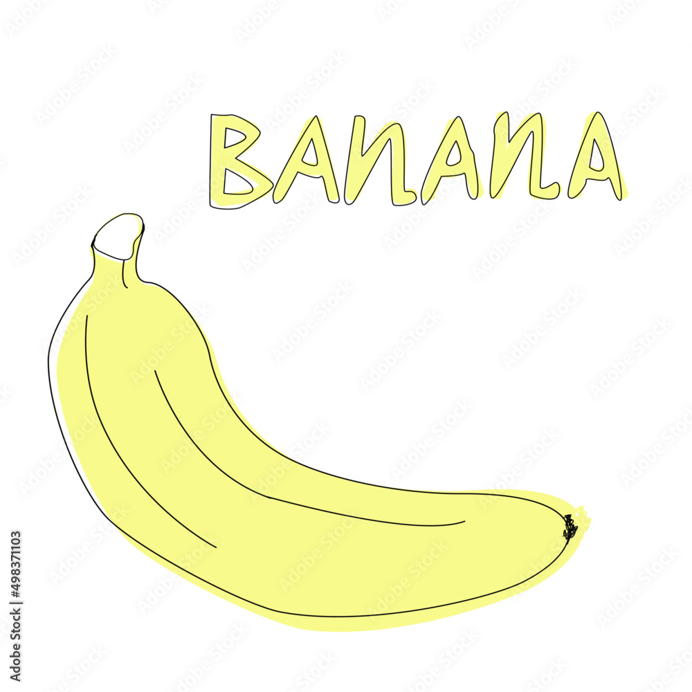 Vector illustration of banana in cartoon style, hand drawn banana ...