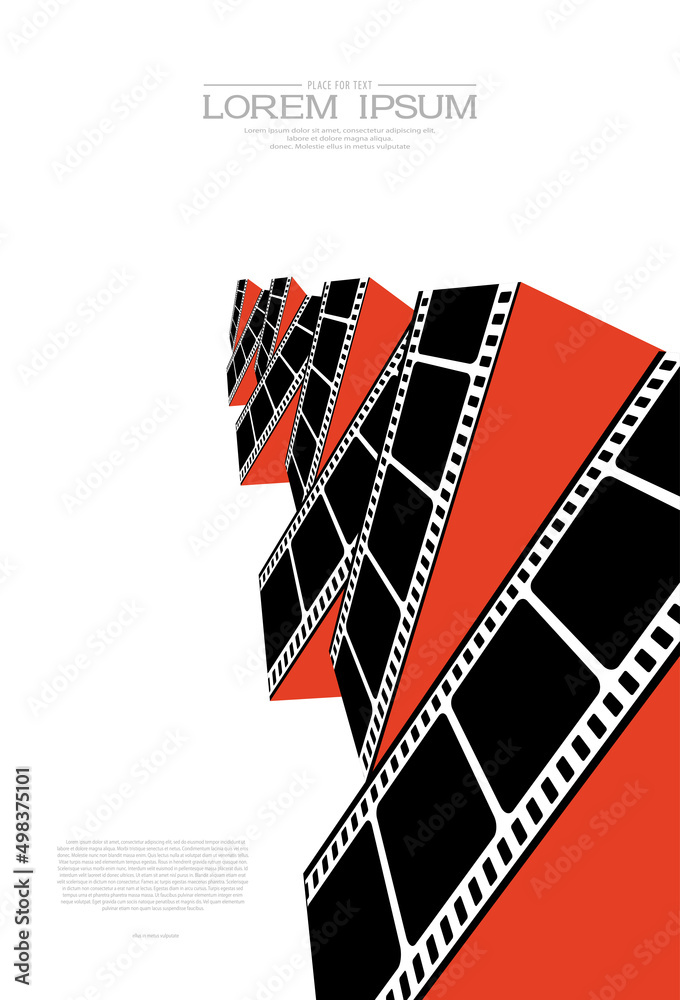Abstract arrow from film strip frames in perspective. Black silhouette ...