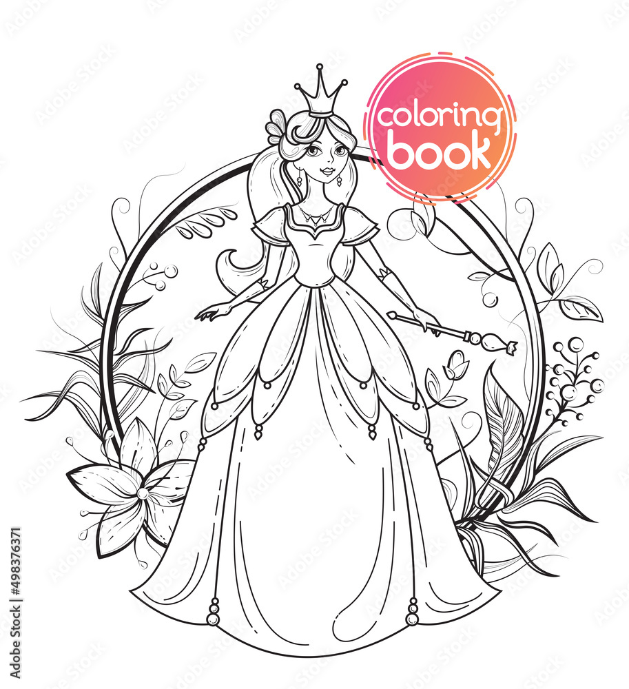 Princess standing in beautiful dress with magic wand. Charming fairy ...