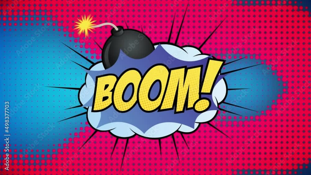 Animation of comic 5 options text over multiple comic speech bubbles ...