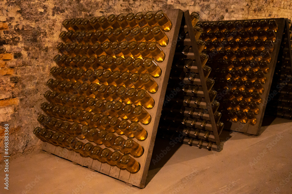 Sparkling wine production by traditional method in underground cellars ...
