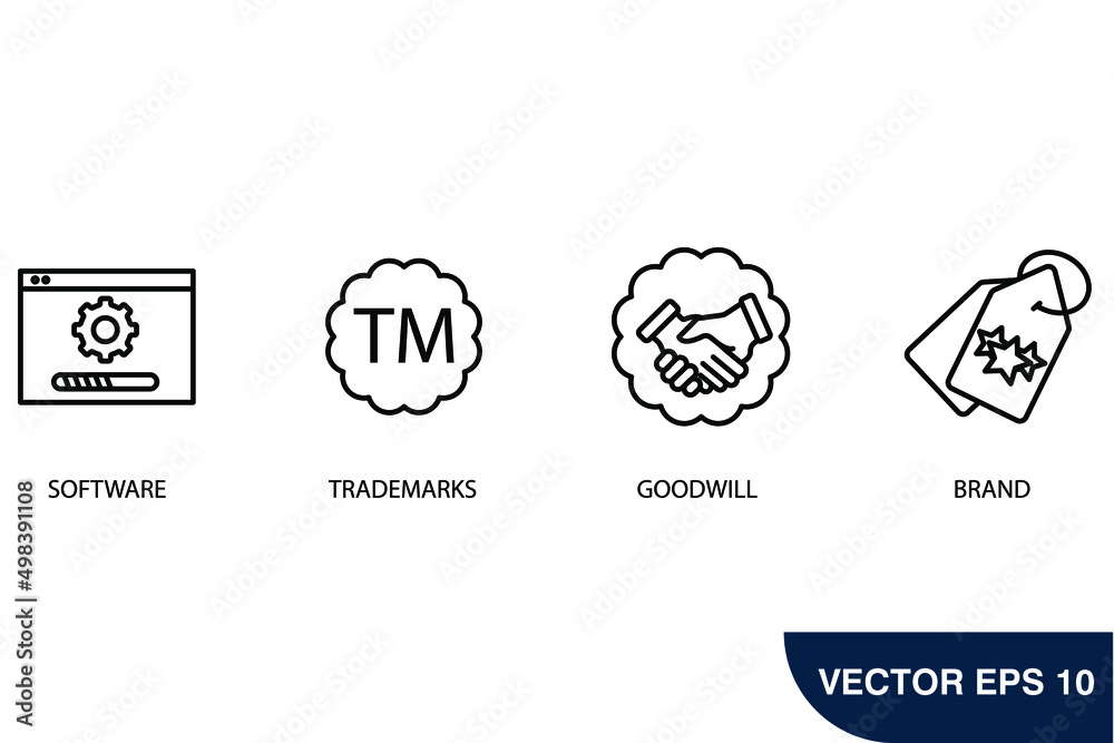 intangible assets icons set . intangible assets pack symbol vector ...