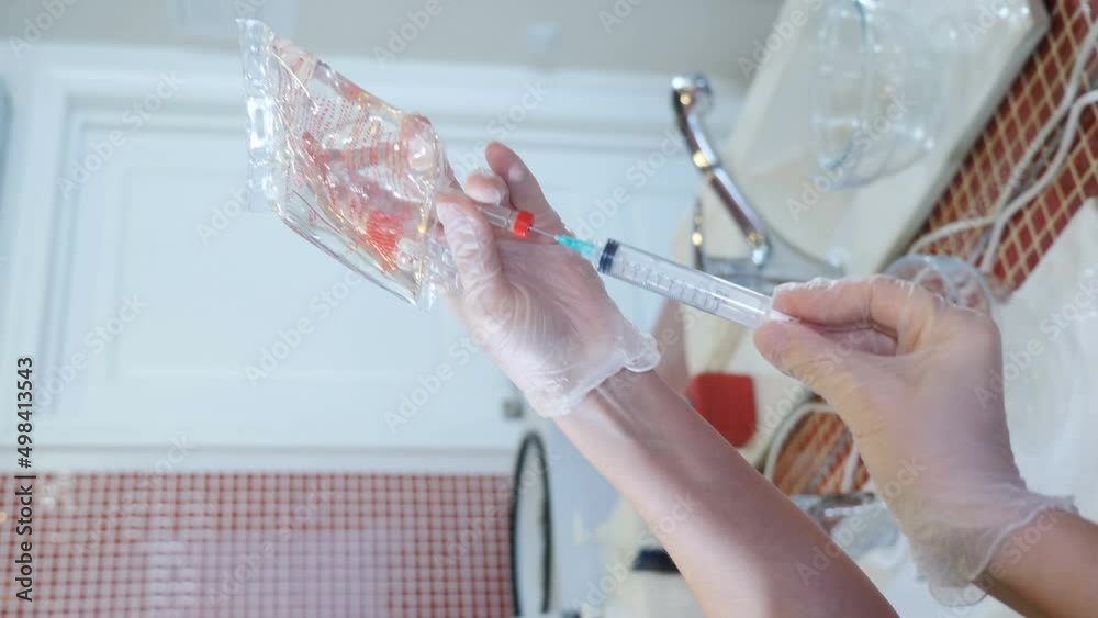 Preparation for intravenous injection or blood taking for investigation ...