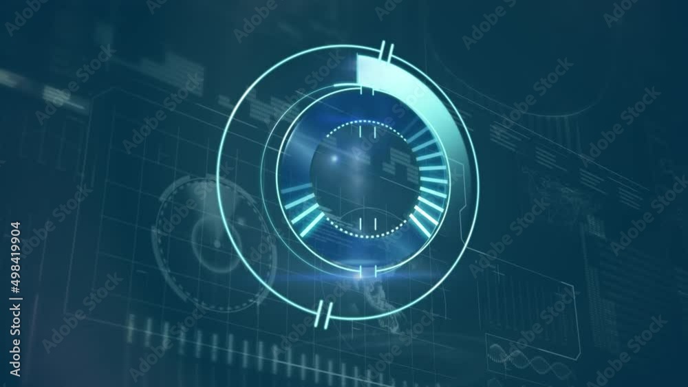 Animation of scope scanning, data and statistics processing over screen Stock Video | Adobe Stock