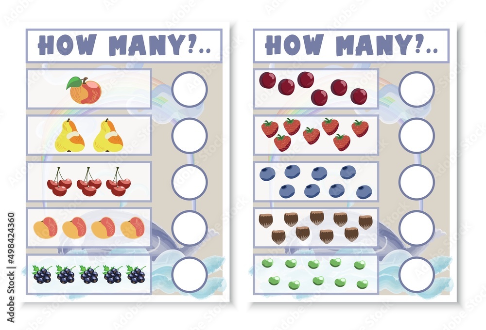 Counting educational children game, math activity sheet. How many ...
