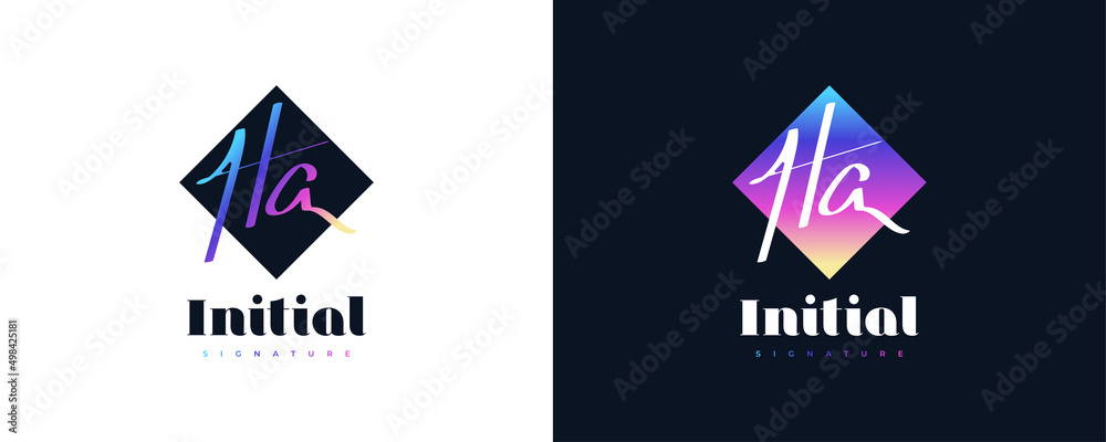 Initial H and A Logo Design with Minimalist Handwriting Style and ...