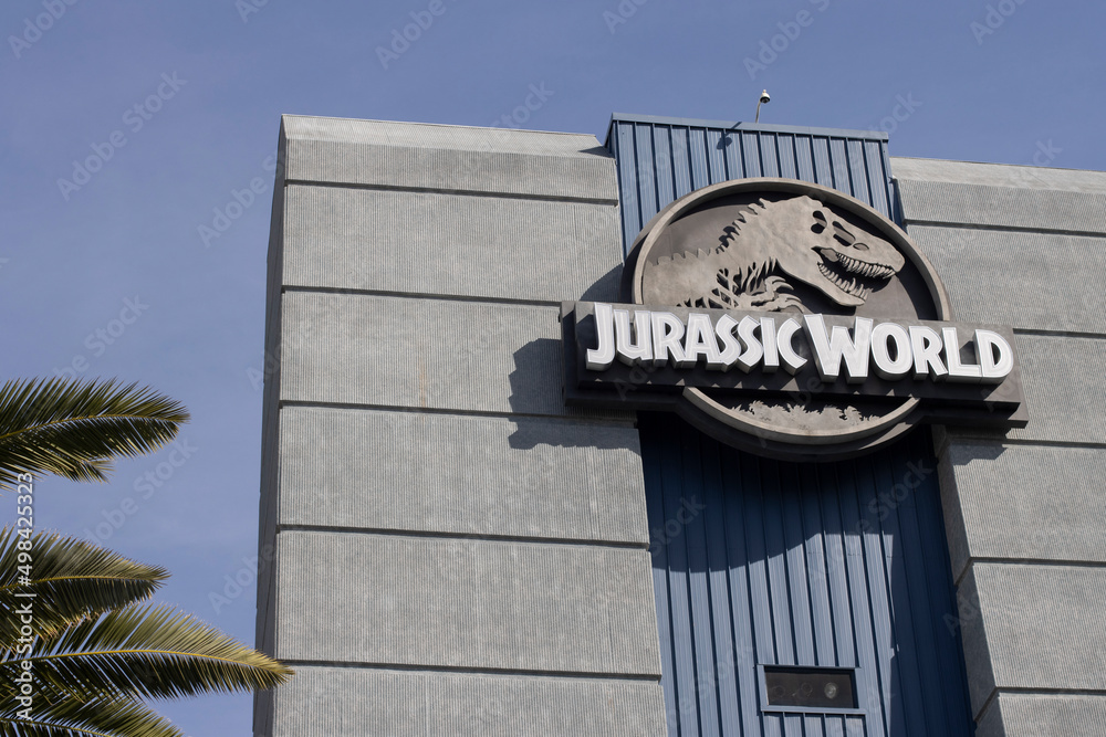 Universal City, CA, USA - Mar 21, 2022: Closeup of the Jurassic World ...