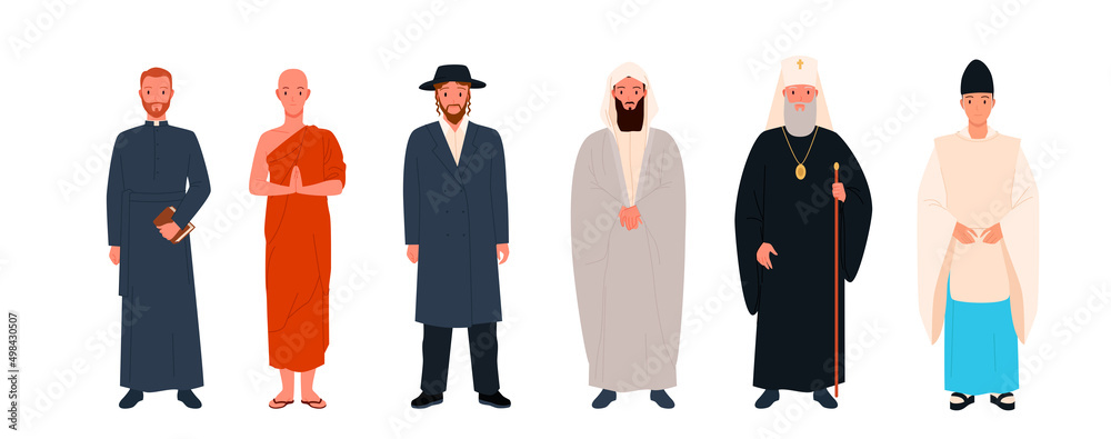 Set of different religious clerics. Religious leader or priest in ...