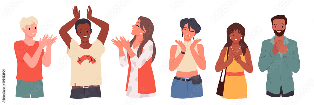 Happy smiling people applaud with appreciation and praise set vector ...