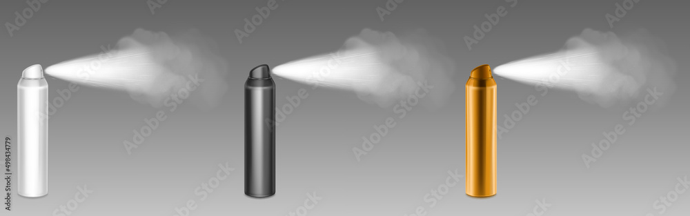 Spray deodorant bottles with clouds. Antiperspirant or hairspray ...