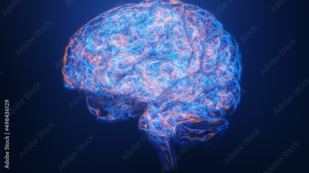 Artificial intelligence brain animation. Digital brain big data deep learning computer machine ...