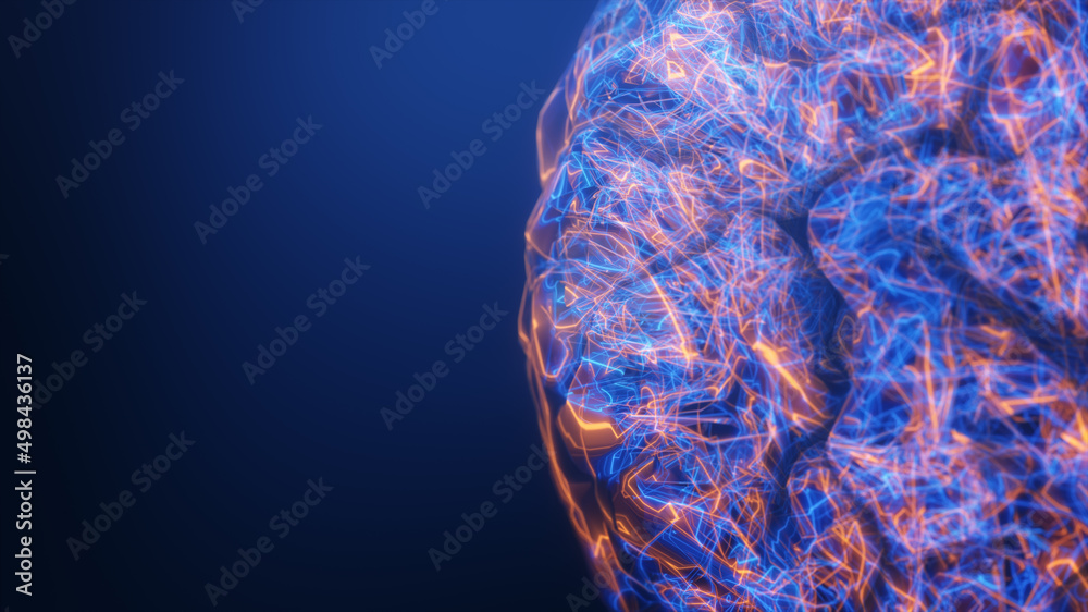 Artificial intelligence brain animation. Digital brain big data deep learning computer machine ...