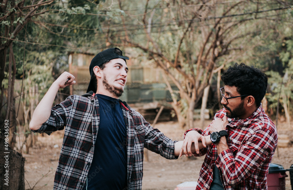 Concept of two men fighting, man threatening another man, concept of ...