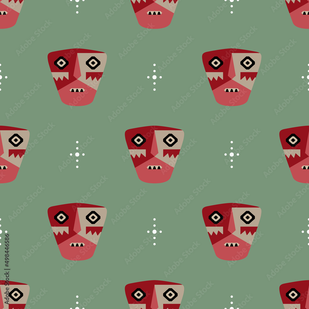 Seamless ethnic pattern with ancient Peruvian masks. Chancay culture ...