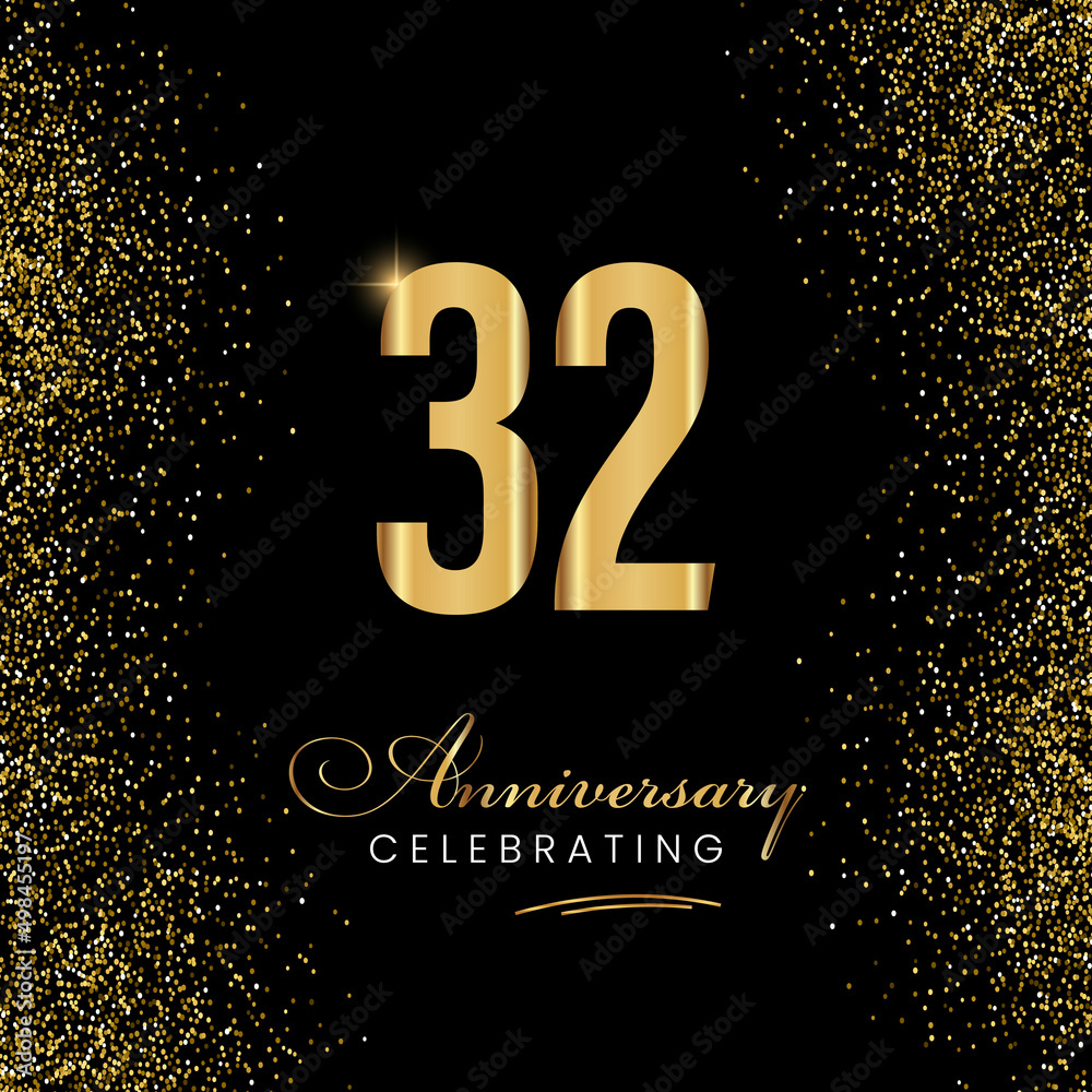 32 Year Anniversary Celebration Vector Template Design. 32 years golden ...