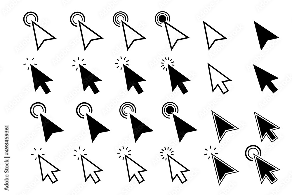 Computer mouse click icons set.Arrow mouse cursor icons.Loading.Hand pointer click icon.Clicking ...