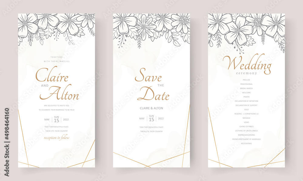 Wedding invitation template with floral outline decoration Stock Vector ...