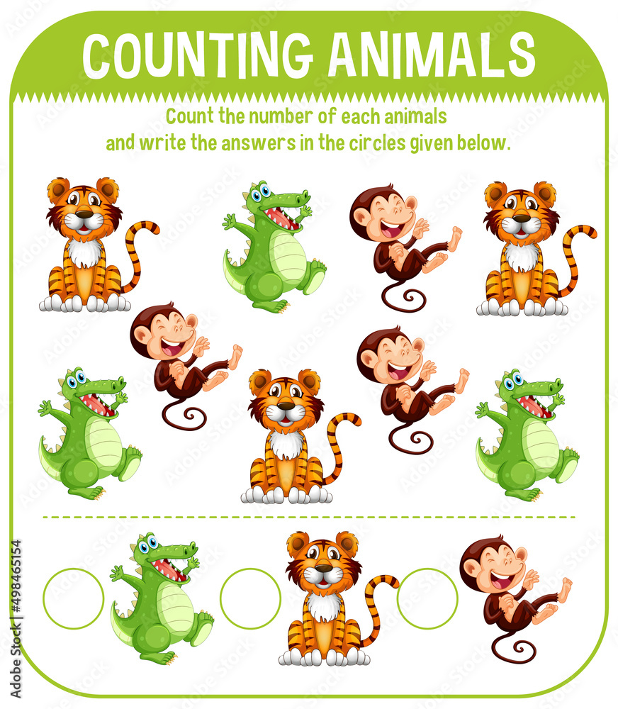 Worksheet design for counting animals Stock Vector | Adobe Stock