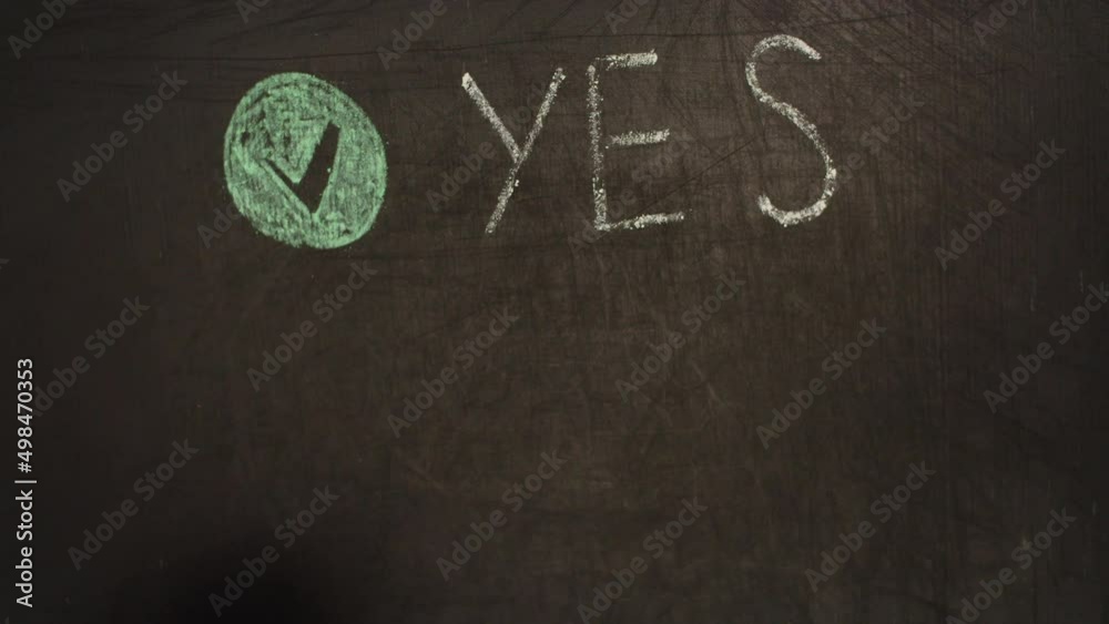 Vidéo Stock Human hand draws words yes no and possibly on blackboard ...