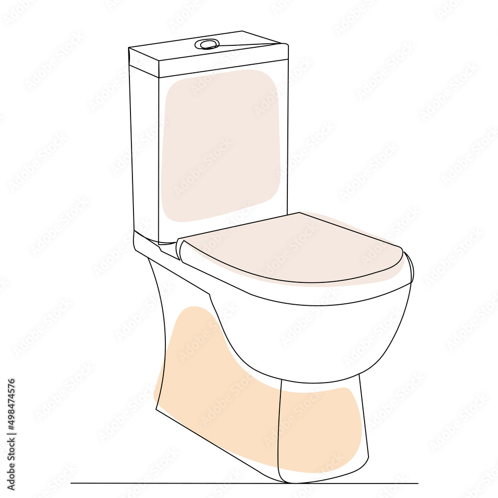 toilet bowl drawing by one continuous line, sketch Stock Vector | Adobe ...