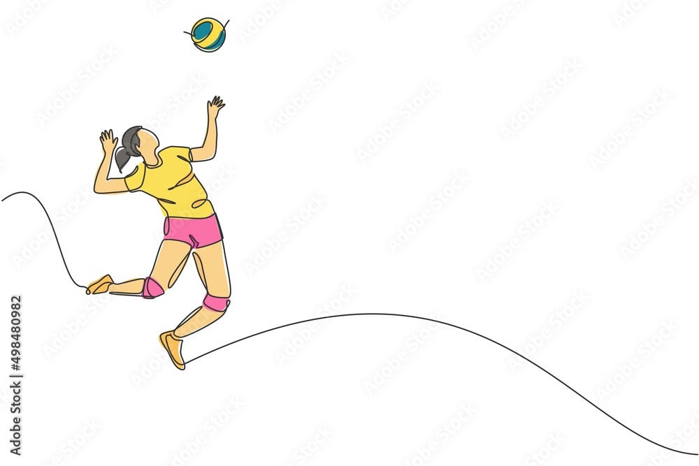 One single line drawing of young male professional volleyball player ...