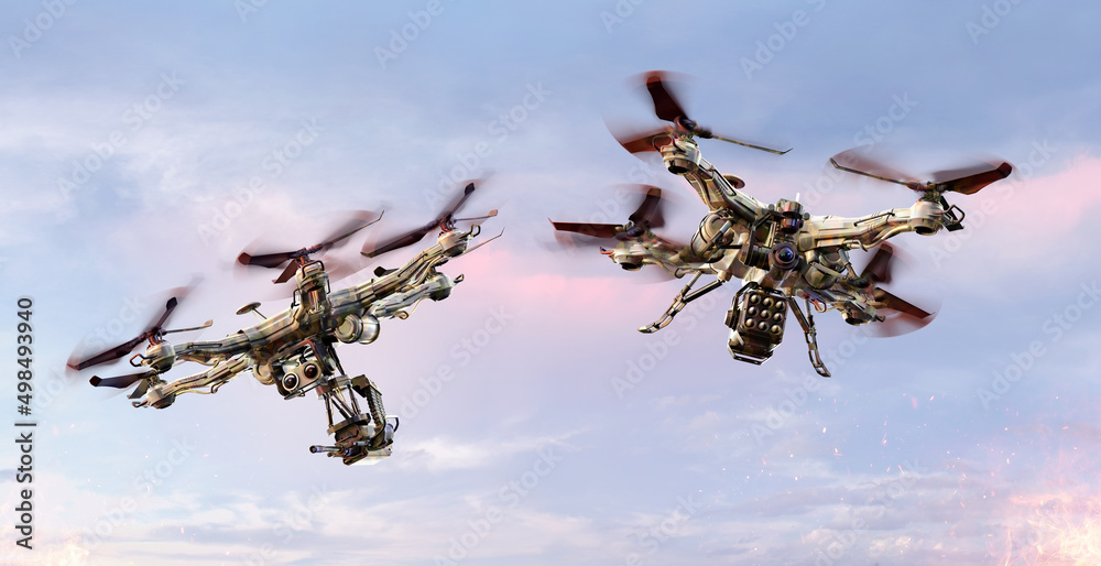 Military tactical drones uav armed with missiles. Reconnaissance ...