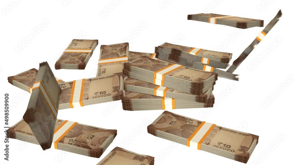 Many wads of money falling down on chromakey background. 10 Indian ...