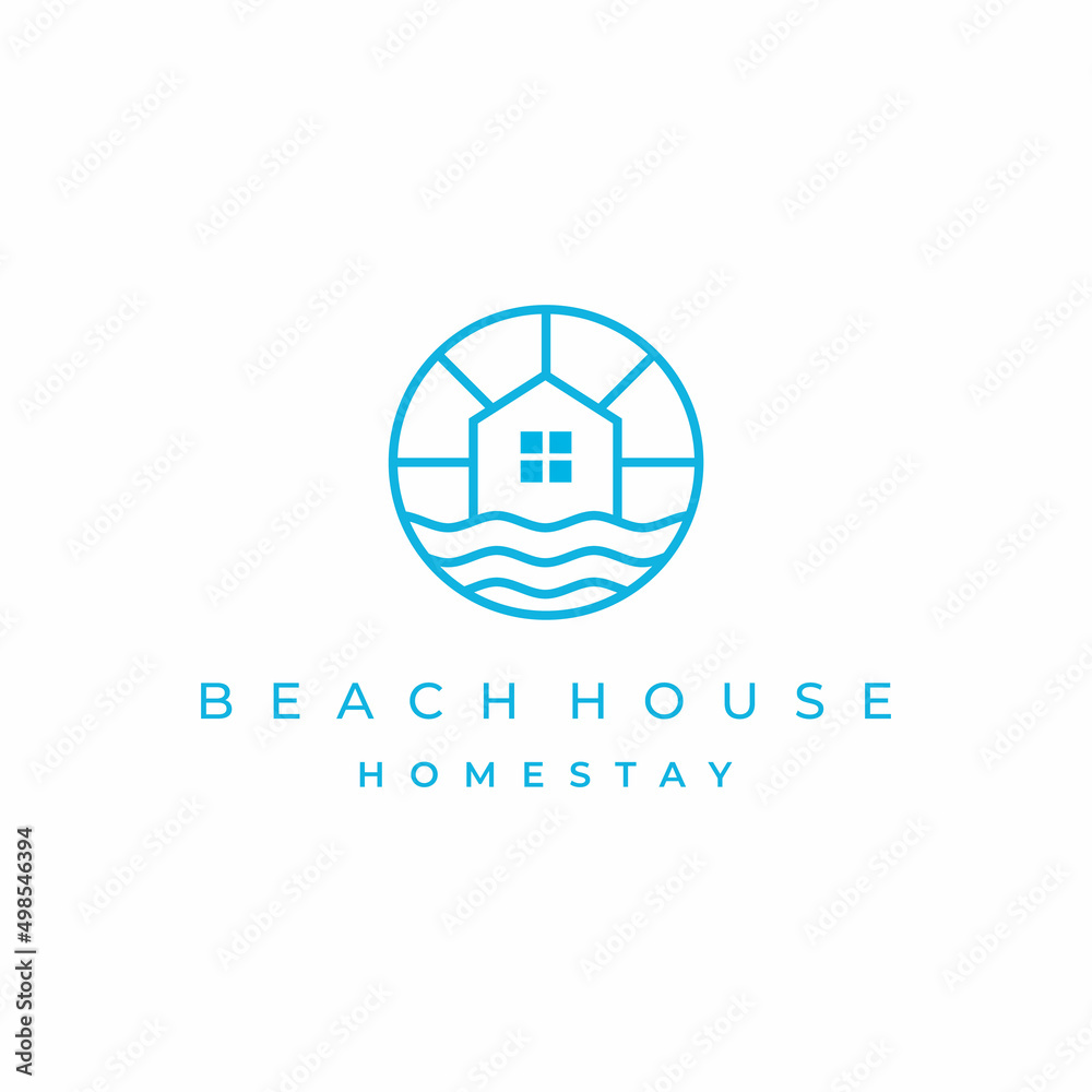 Vetor de Beach House Logo Design, Real Estate Logo, Beach Resort, Villa ...
