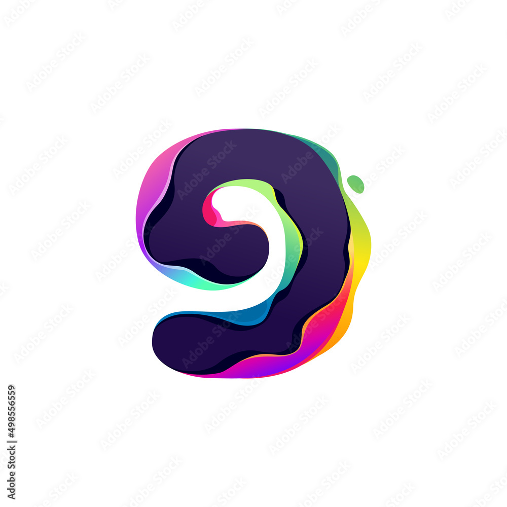 Number nine logo with hologram glitch. Multicolor gradient sign with ...