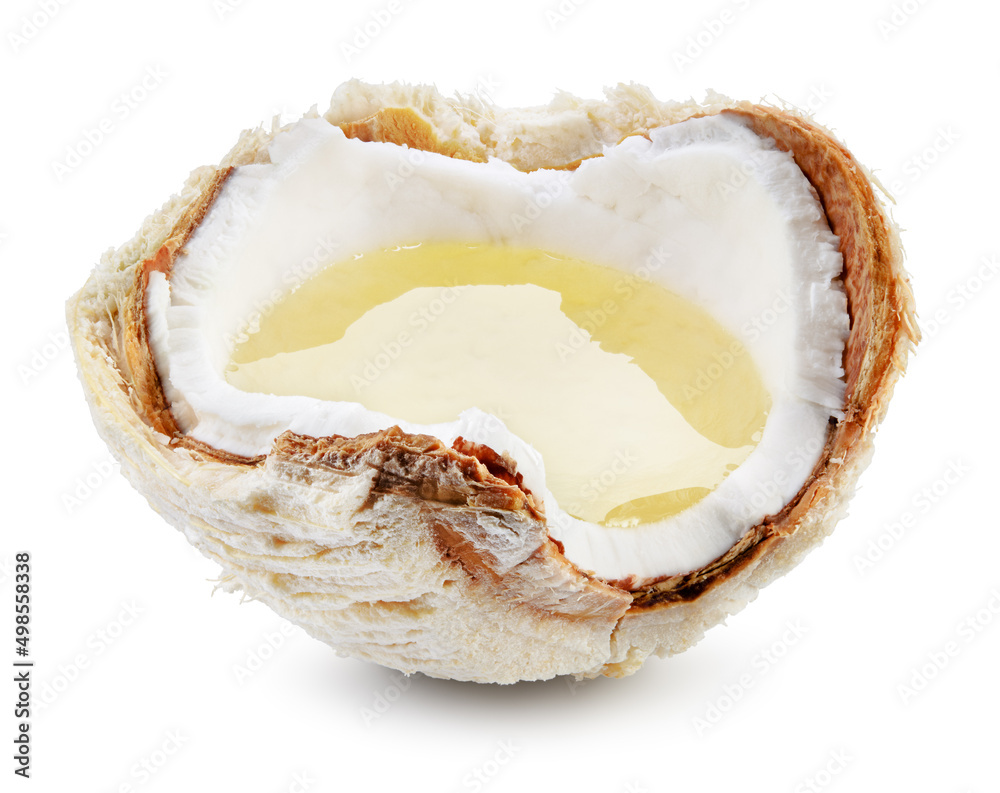Coconut isolated. Fresh young coconut with coconut oil on white ...