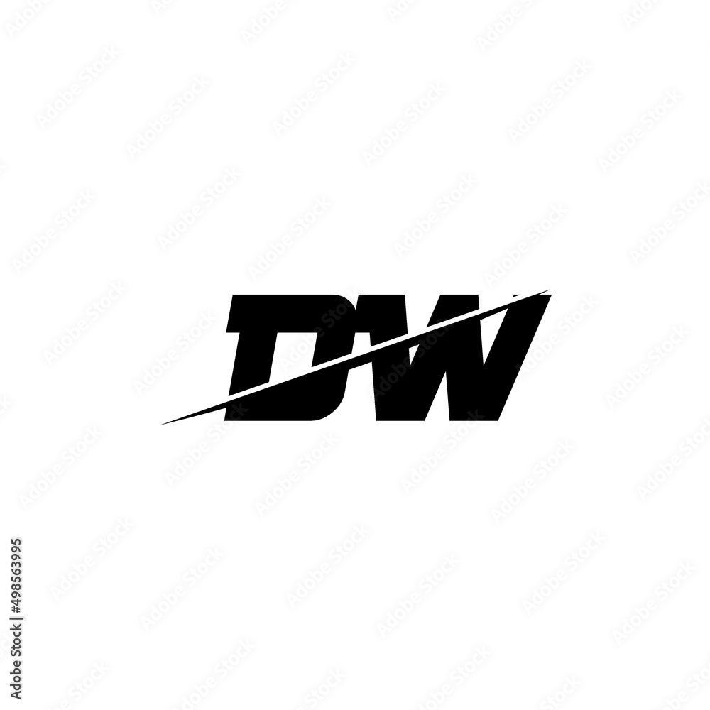 Flat minimal initial DW letter logo with creative cut design ...