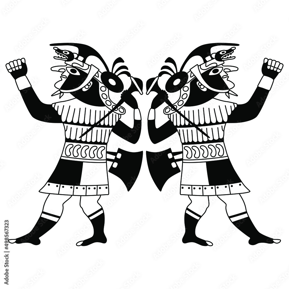 Symmetrical design with two ancient Peruvian warriors. Native American ...