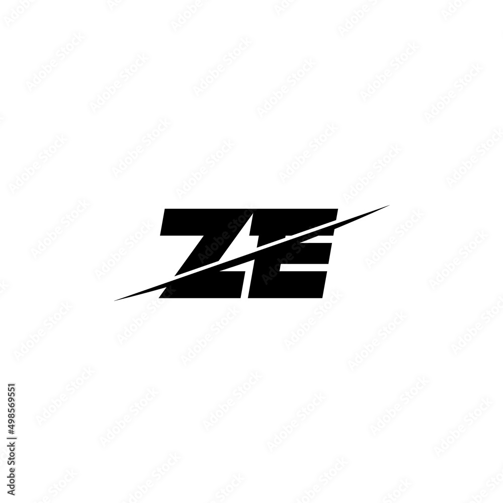 Flat minimal initial ZE letter logo with creative cut design ...