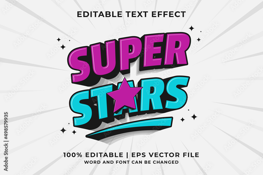 Editable text effect Super Stars 3d Cartoon template style premium ...