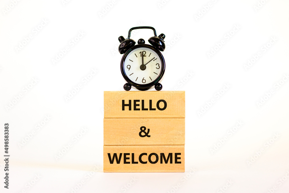 Hello and welcome symbol. Concept words Hello and welcome on wooden ...