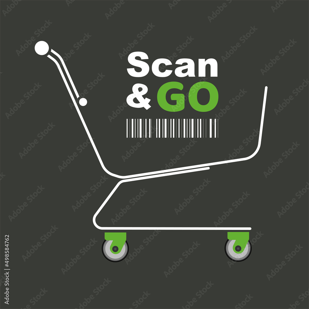 Scan & Go vector illustration with barcode and trolly Stock Vector ...