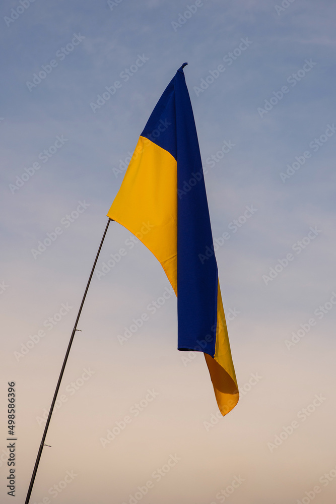 Ukraine - flag in blue sky. No war. Support for Ukraine Stock Photo ...