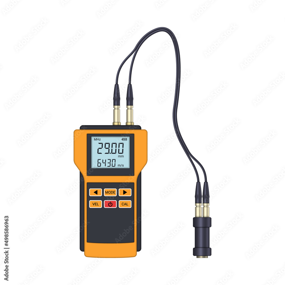 Ultrasonic thickness gauge isolated on white background. Instrument for ...
