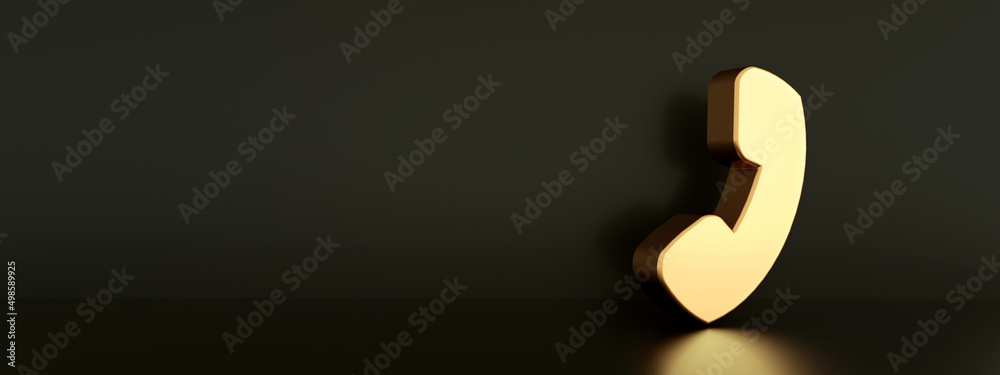 Gold phone icon over black background, 3d render, panoramic image Stock ...