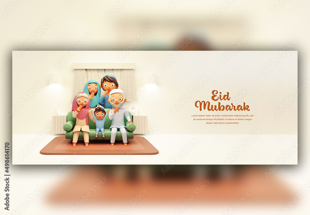 Render of a Muslim Family with Salam Gesture Eid Mubarak Concept Stock ...