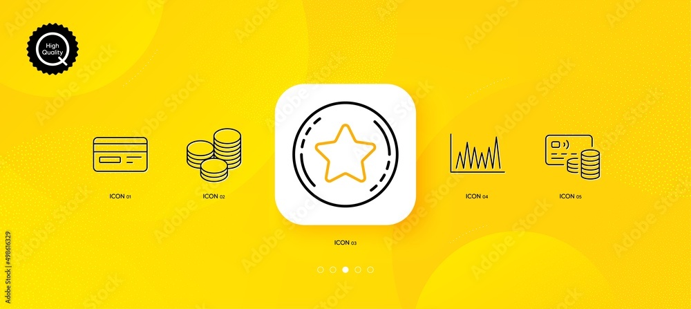 Card, Loyalty star and Credit card minimal line icons. Yellow abstract ...