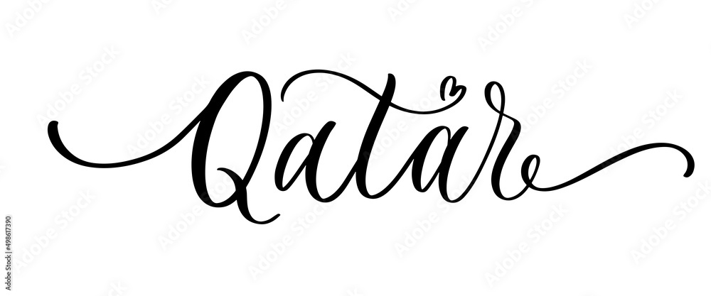 Qatar - hand drawn lettering phrase. Sticker with lettering. Stock ...