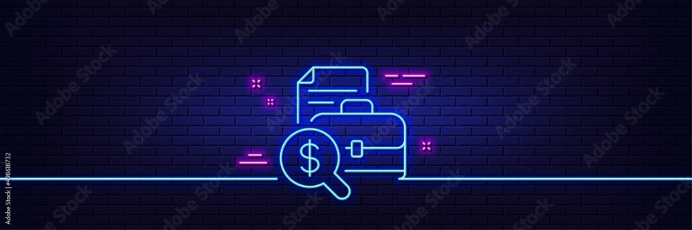Neon light glow effect. Accounting report line icon. Audit sign. Check ...