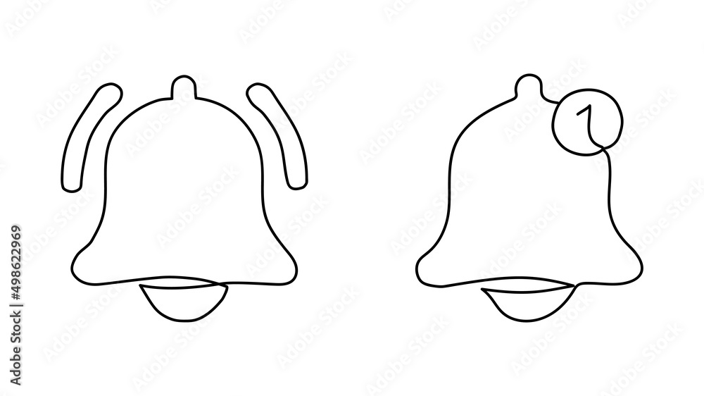 Notification bell, continuous one line drawing, isolated on white ...