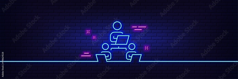 Neon light glow effect. Teamwork line icon. Remote office sign. Team ...